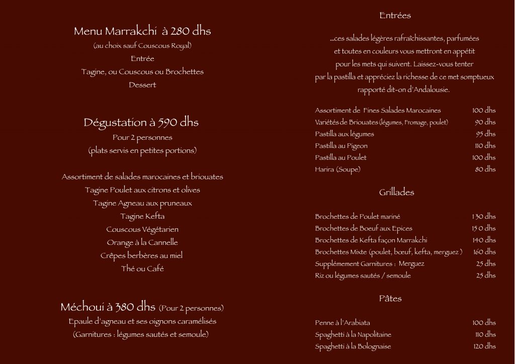 Menu - Le Marrakchi